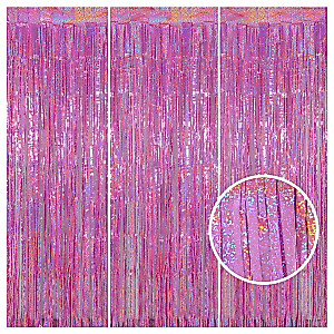New Years Decorations 2024 Pink - Melsan 3 Pack 3.2 x 8.2 ft Tinsel Curtain Party Photo Backdrop for New Years Eve Decorations Birthday Party Engagement Party or Bachelorette Party Supplies