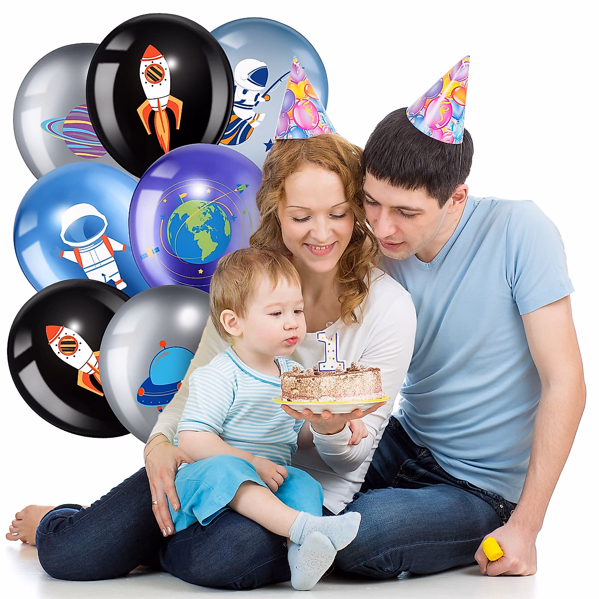 48 Pieces Outer Space UFO Party Balloons, 12 Inch Latex Galaxy Space Theme Party Balloon Metallic Rocket Astronaut Planet Balloon for Girl Boy Kid Space Birthday Party Baby shower Decoration Supply