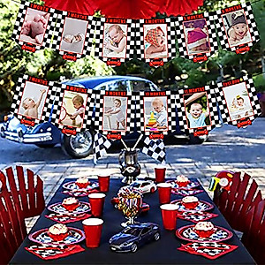 JeVenis Racing Car First Birthday Banner Fast One Birthday Party Decoration Supplies Fast One Birthday Decoration Racing Car Photo Banner