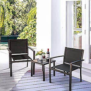 Devoko 3 Pieces Patio Furniture Set Outdoor Textilene Bistro Set Modern Porch Furniture Patio Chairs Set of 2 with Coffee Table for Lawn Backyard