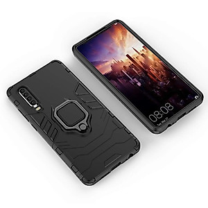 Phone Case for Huawei P30 with Tempered Glass Screen Protector Cover and Magnetic Ring Holder Stand Kickstand Slim Hard Cell Accessories Huwai Hawaii Hwauei Haweii P 30 Boys Women Girls Cases Black