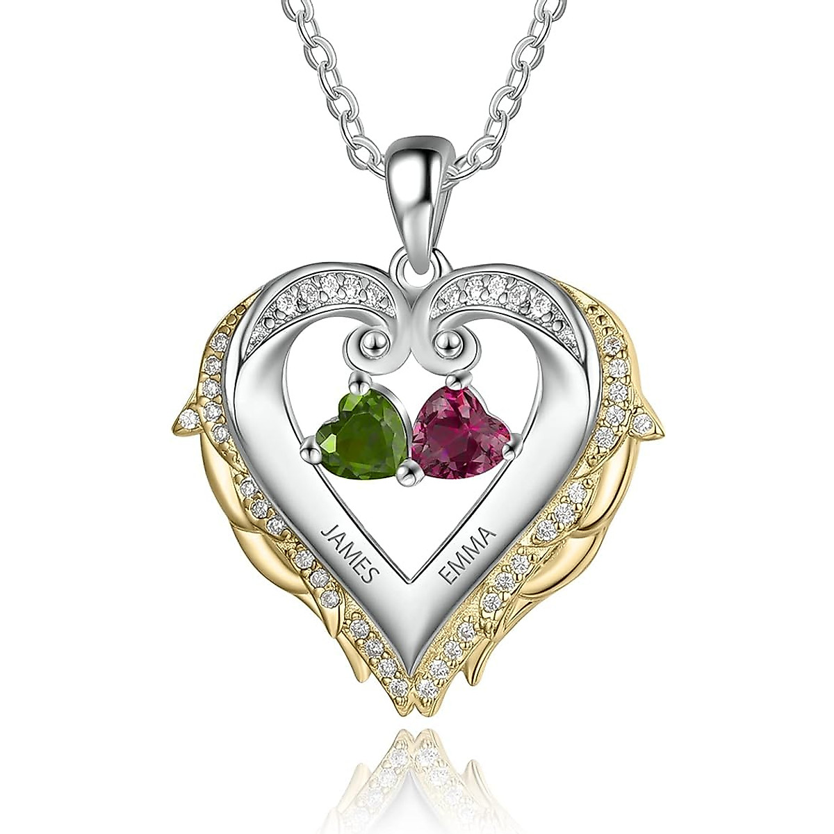 18k gold over Sterling Silver Personalized Necklace 2-4 stones mothers necklace engraved customized jewelry for women (2 stones&names)