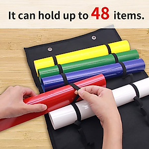 Vinyl Storage Organizer - Vinyl Roll Holder 48 Elastic Compartments Vinyl Roll Storage Rack Bag Wall Mount/Hanging Over The Door for Craft Room with 2 Hooks and 1 Lanyard