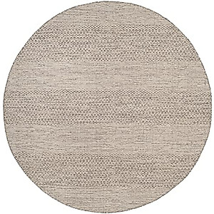SAFAVIEH Montauk Collection Area Rug - 8' Round, Ivory & Steel Grey, Handmade Flat Weave Boho Farmhouse Cotton Tassel Fringe, Ideal for High Traffic Areas in Living Room, Bedroom (MTK330M)