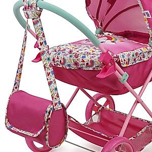 Baby Alive: Deluxe Classic Doll Pram - Pink & Rainbow - Includes Matching Handbag/Diaper Bag, Fits Dolls up to 18", Large Canopy, Storage Basket & Bassinet, Pretend Play for Kids Ages 3+
