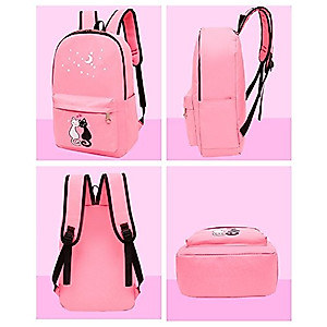 4Pcs Cute Cat Prints Canvas Primary School Bag Rucksack Backpack Set for Girls Elementary Bookbag