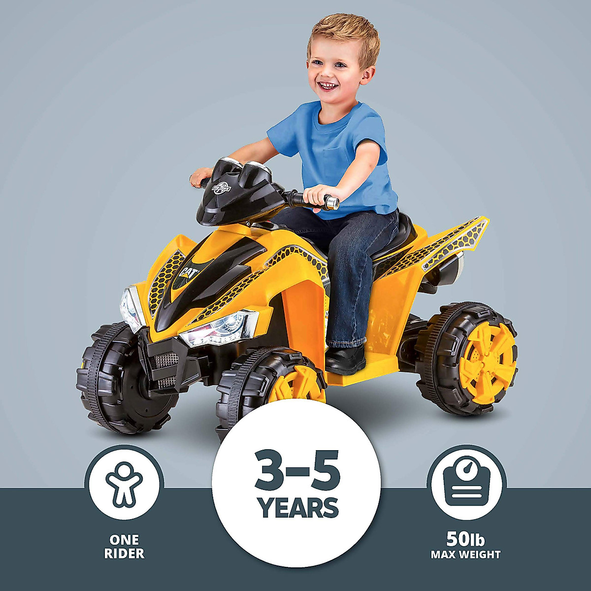 Kid Trax Caterpillar ATV Toddler Ride On Toy, 6 Volt Battery, 3-5 Years, Max Rider Weight of 60 lbs, Single Rider, CAT ATV