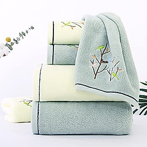 Pidada Hand Towels Set of 2 Embroidered Bird Tree Pattern 100% Cotton Absorbent Soft Decorative Towel for Bathroom 13.8 x 29.5 Inch (Aqua Green)