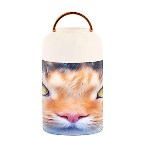 CUPADA Pretty Kitten Cute Food Jar, Lovely Cats Pets Insulated Hot Food Jars Vacuum 17OZ with Folding Spoon for Work Trip Picnic Camping