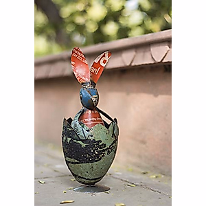 De Kulture Handcrafted Recycled Iron Egg with Rabbit Decorative Collectible Figurine Showpiece Beautify Home Office Easter Décor| Ideal for Garden Balcony Terrace Decoration, 4X4.5X11 LWH Inches