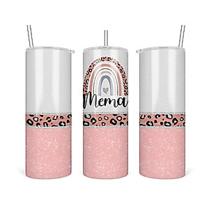 TunlaStore Leopard Mema Tumbler - Mema Rainbow Tumbler - Mothers Day Gifts Mema - Leopard Rainbow Mema Travel Cup - Tumbler With Straw And Lid - 20 Oz - Insulated Stainless Steel White