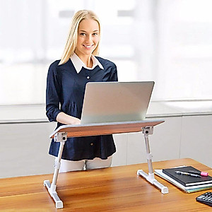 Amazon Basics Adjustable Tray Table Lap Desk Fits up to 17-Inch Laptop, Large, 13"x24", Cream