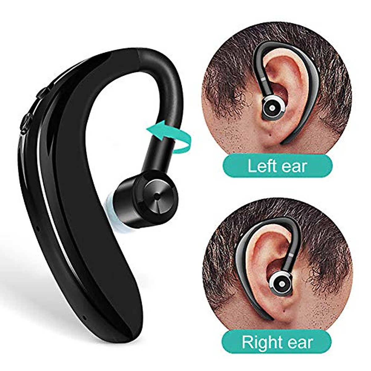 Heave Bluetooth V5.0 Headset,Wireless Earpiece 120 Hours Standby Time Handsfree Single Ear Business Earphone Ear Hook with Noise Canceling Mic for Workout Driving Home Office Blue