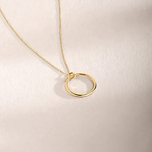 14k Real Gold Open Circle Necklace for Women | Simple Ring Necklaces 14k Gold | Karma Pendant Necklaces | Dainty Round Jewelry | Gifts for All Occasions, 18"