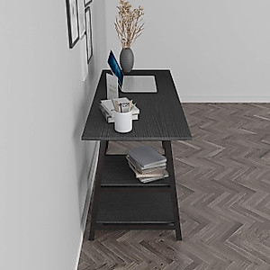 Trestle Desk with 2 Shelves, soges 47 inches Reversible Storage Desk with Racks, Home Office Computer Desk Organizer Workstation, Student Desk Wooden School Desk, Black