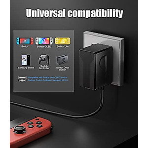 Charger for Nintendo Switch,OLED Charger Compatible with Nintendo Switch/Switch Lite/Switch Dock, Fast Travel Charger with 5FT Type-c Cable for Samsung Galaxy S9 and Support TV Mode