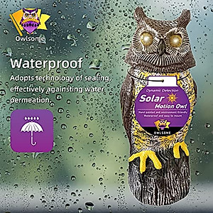 Owlsome Solar Owl with Flashing Eyes, Rotating Head, Hoot Sound, Motion Detector and Silent Mode, Plastic Owl Garden Sculpture, Garden Decoration