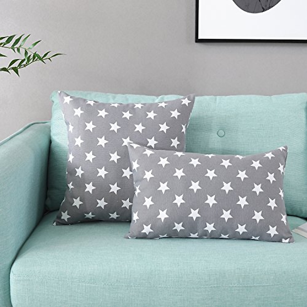 TAOSON Five-Pointed Star Pattern Cushion Cover Pillow Cover Pillowcase Cotton Canvas Pillow Sofa Throw White Printed Linen with Hidden Zipper Closure Only Cover No Insert 18x18 Inch 45x45cm Deep Grey