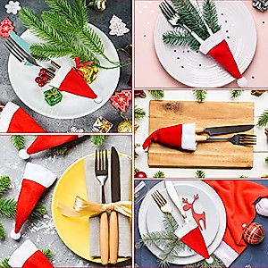 cobee 20 Pcs Christmas Cutlery Holders, Christmas Santa Hats Silverware Holders, Xmas Hat Tableware Cutlery Bags Christmas Pocket Knifes Forks Holders Dinnerware Decorations for Home Party