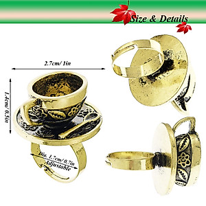 RechicGu Gold Vintage Fairytale 3D Tea Cup Saucer Ring Party Fairy Tale Hatter Wonderland Cosplay Fancy Dress
