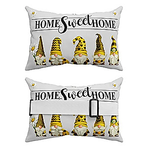 Recliner Head Pillow Ledge Loungers Chair Pillows with Insert Spring Lovely Gnome White Daisy Pattern Lumbar Pillow with Adjustable Strap Outdoor Waterproof Patio Pillows for Beach Pool, 2 PCS