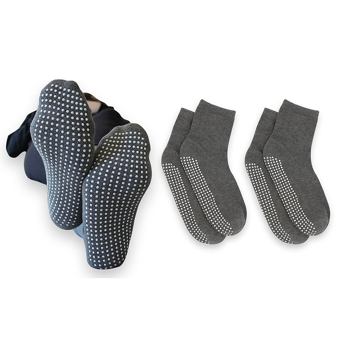 Own It OT 2 Pairs Non Slip Yoga Socks with Grips for Pilates, Yoga Athletic Socks for Barre Ballet, Barefoot, Workout Socks, Hospital Anti Skid Socks for Women and Men (Gray)