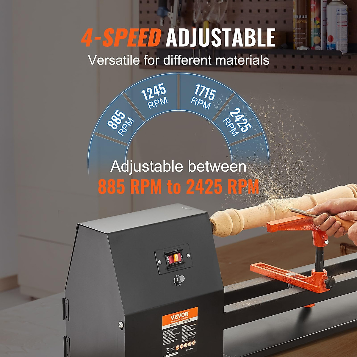 VEVOR Benchtop Wood Lathe, 14 in x 40 in, 0.5 HP 370W Power Wood Turning Lathe Machine, 4 Speed Adjustable 885/1245/1715/2425 RPM with Chisels Faceplate Plastic Handle Hex Wrench, for Woodworking