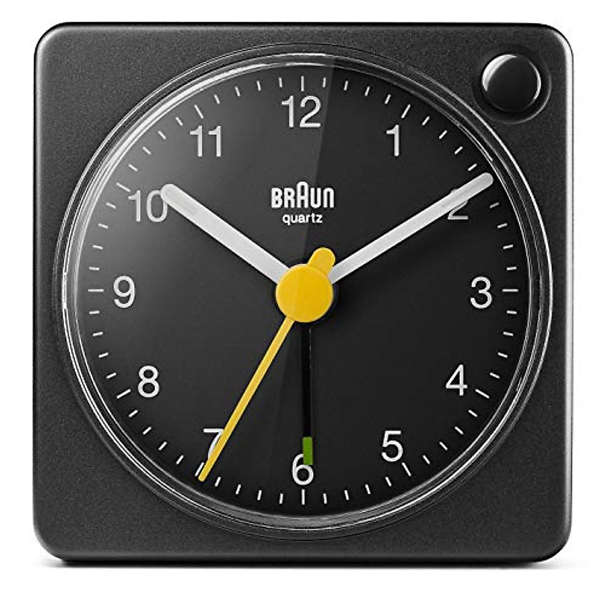 Braun Classic Travel Analogue Clock with Snooze and Light, Compact Size, Quiet Quartz Movement, Crescendo Beep Alarm in Black, Model BC02XB, One