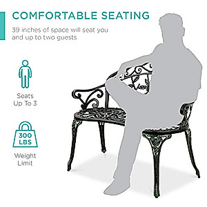 Best Choice Products Outdoor Bench Steel Garden Patio Porch Loveseat Furniture for Lawn, Park, Deck Seating w/Floral Rose Accent, Antique Finish - Black/Green