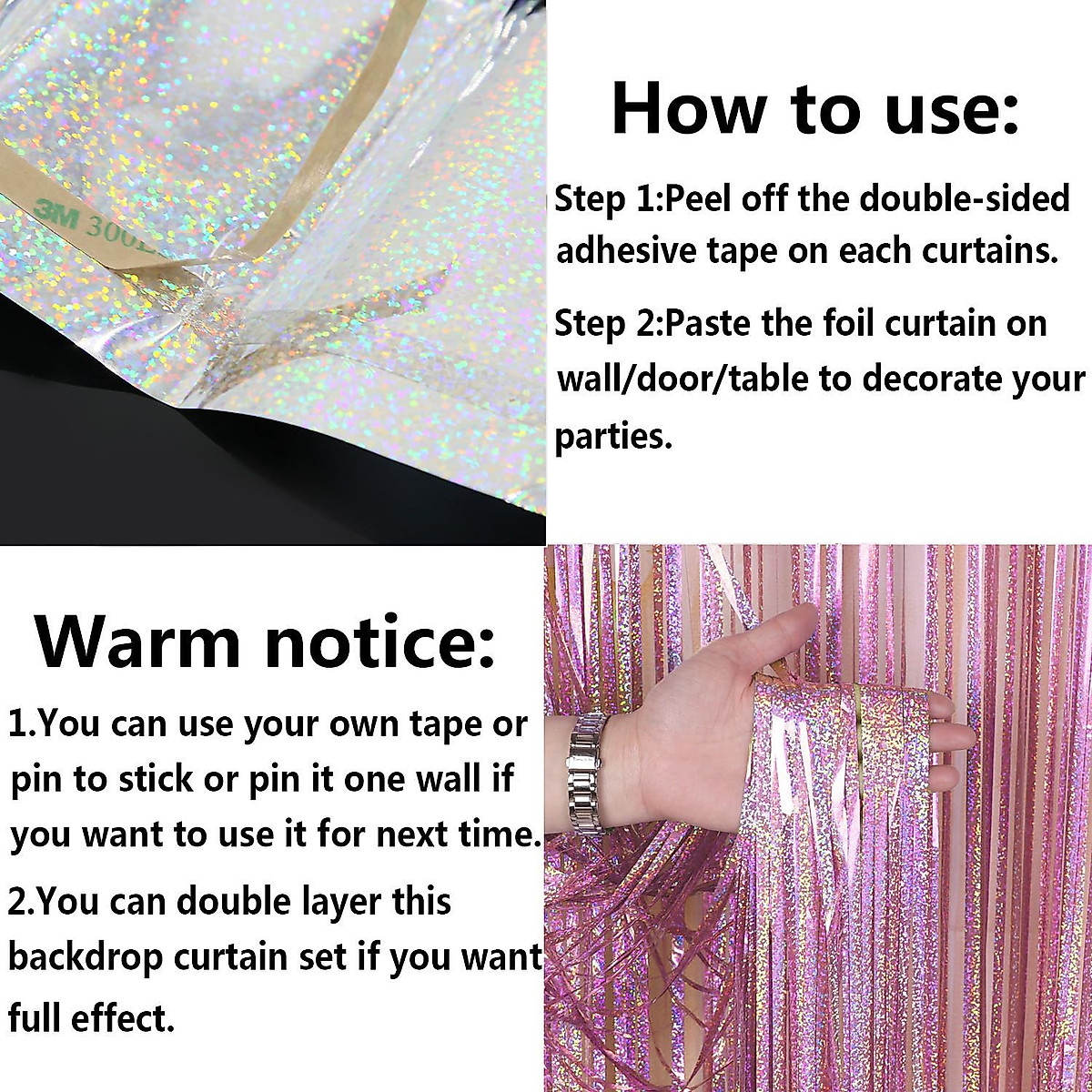 Glitter Pink Fringe Party Curtain - 6.5x9.8 feet, Pack of 2 | LILF Pink Tinsel Streamers Foil Fringe Backdrop Curtain with Non-Marking Tape for Birthday Bachelorette Party Decoration Photo Booth Props