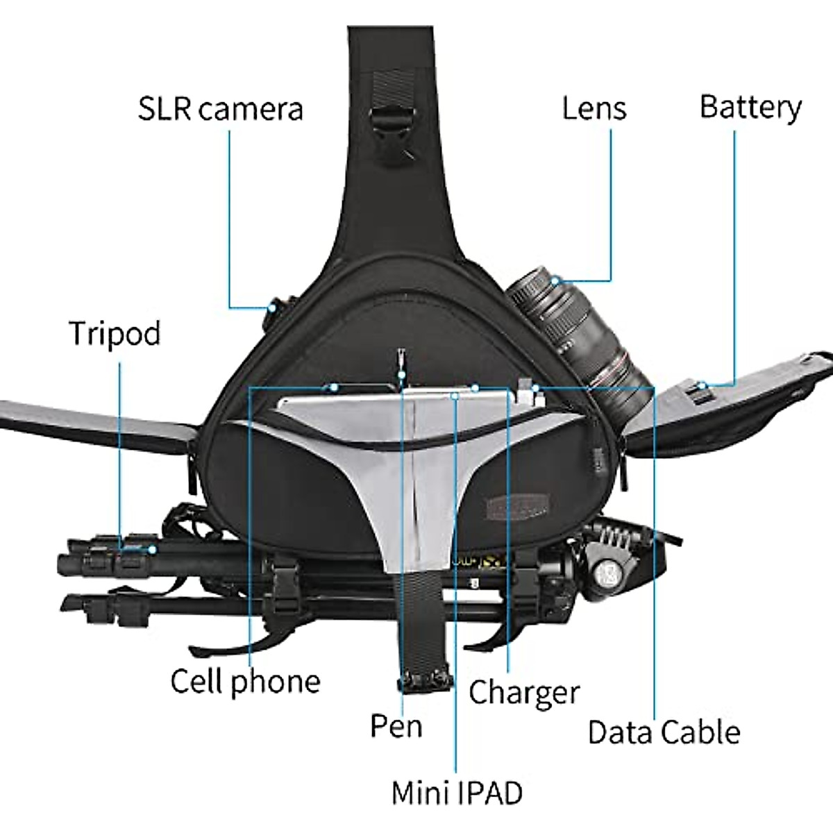 CADeN Camera Bag Sling Shoulder Bag Camera Case Waterproof with Rain Cover Tripod Holder, Compatible for DSLR/SLR Cameras (Canon Nikon Sony Pentax) and Accessories Shoulder Camera Bag
