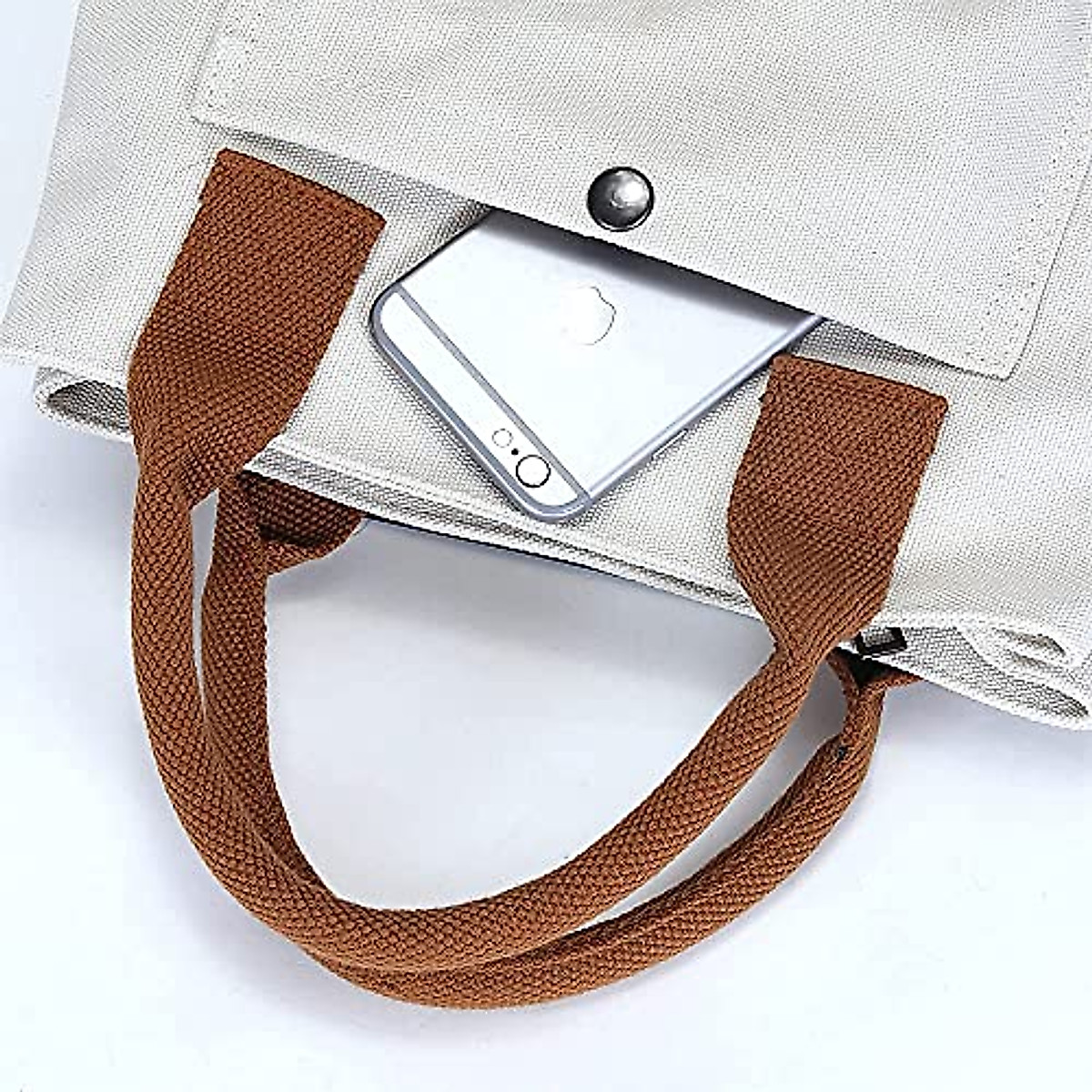 JeHouze Women canvas bags retro casual work handbags Tote lightweight top handle purses (Black)