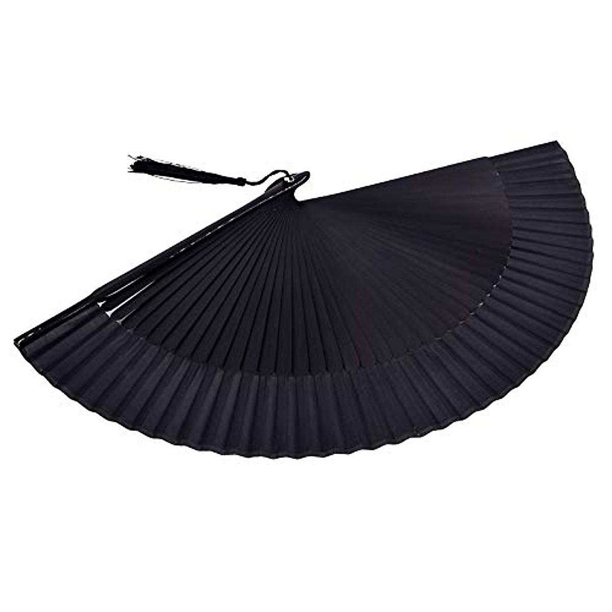 Amajiji 8.27"(21cm) Hand Held Bamboo Silk Folding Fan Hand Fan,Chinese/Japanese Charming Elegant Vintage Retro Style,Women Ladys Girls Best Gifts (Black)