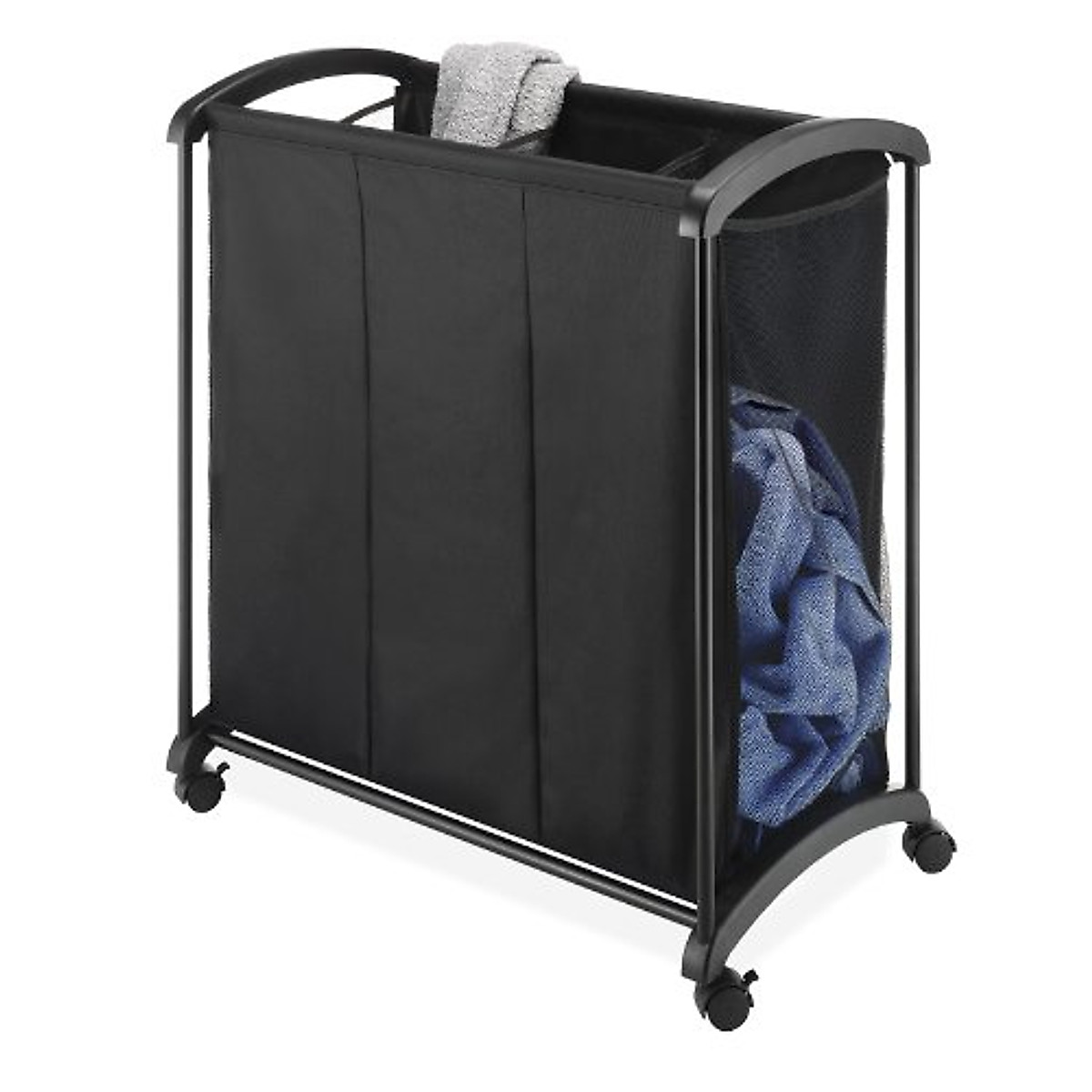 Whitmor 3 Section Laundry Sorter with Wheels - Black