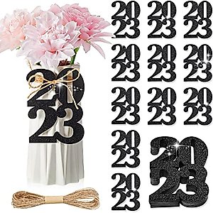 40 Pcs Glitter 2023 Cutouts Tags Decorations 2023 Graduation Cutouts 2023 Graduation Centerpiece Class of 2023 Party Decorations for Table Decor Graduation Congrats Grad Party Supplies (Black)