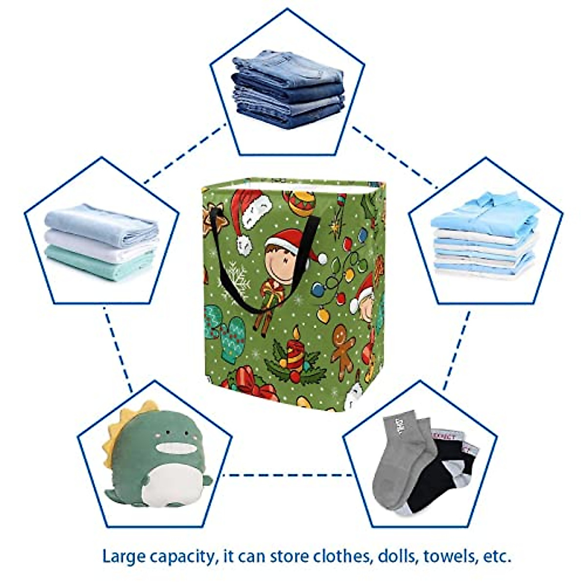 Christmas Boy Gifts Print Collapsible Laundry Hamper, 60L Waterproof Laundry Baskets Washing Bin Clothes Toys Storage for Dorm Bathroom Bedroom