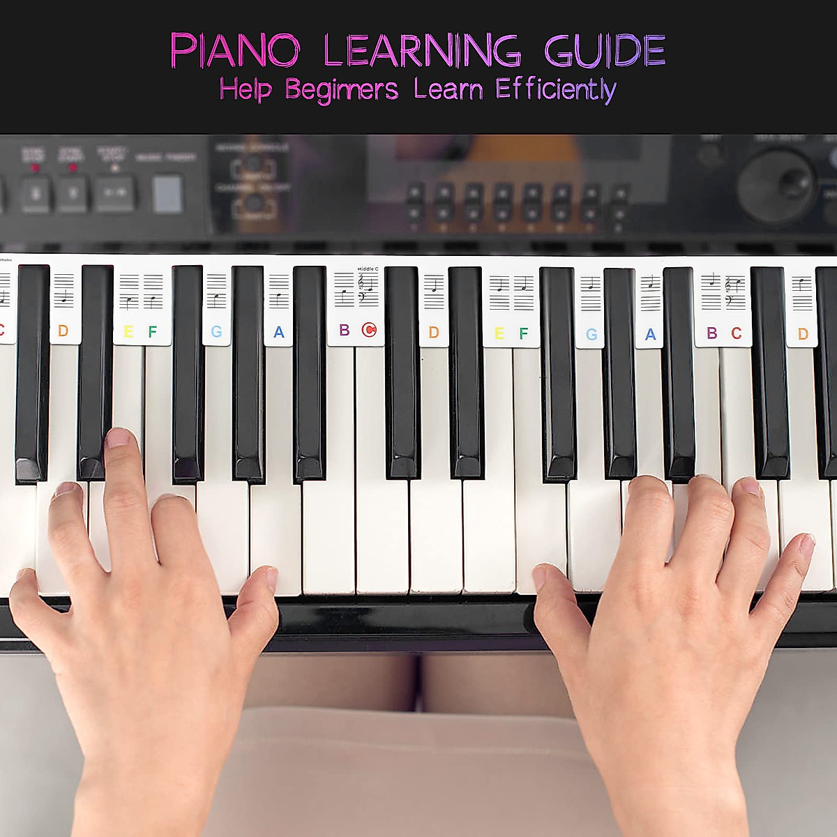 Dreamtop Removable Piano Keyboard Note Labels, 88 Key Full Size Silicone Piano Notes Guide, Piano Keyboard Stickers, Pinao No Need Stickers, Keyboard Piano Note Strips for Beginners