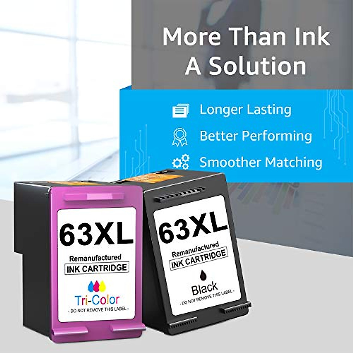 Palmtree Remanufactured Ink Cartridge Replacement for HP Ink 63 63XL Ink Cartridges Black and Color for HP OfficeJet 3830 4650 5255 Envy 4520 4512 4513 Deskjet 1112 2130 Printer (1 Black 1 Tri-Color)