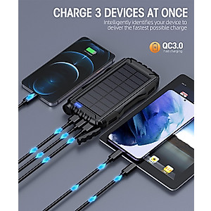 Power-Bank-Solar-Charger - 42800mAh Portable Charger,Solar Power Bank,External Battery Pack 5V3.1A Qc 3.0 Fast Charger Built-in Super Bright Flashlight (Deep Black)