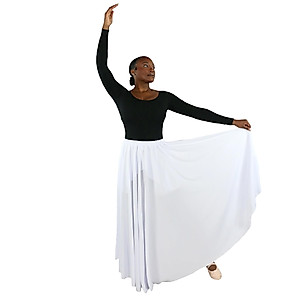 Danzcue Womens Long Full Circle Dance Skirt, White, S-M