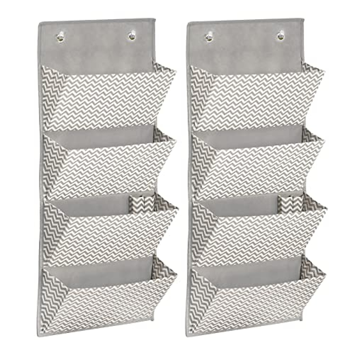 mDesign Soft Fabric Wall Mount/Over Door Hanging Storage Organizer - 4 Large Cascading Pockets - Holds Office Supplies, Planners, File Folders, Notebooks - Chevron Zig-Zag, 2 Pack - Taupe/Natural