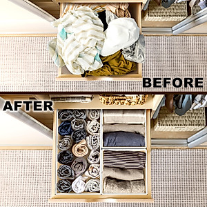 Simple Houseware Foldable Cloth Storage Box Closet Dresser Drawer Divider Organizer Basket Bins for Underwear Bras, Beige (Set of 6)