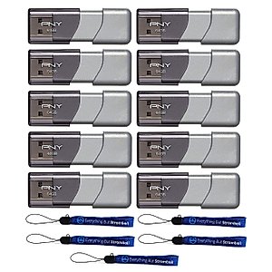 PNY 64GB USB 3.0 Flash Drive Elite Turbo Attache 3 (Ten Pack) Bundle with (5) Everything But Stromboli Lanyard (Model P-FD64GTBOP-GE)