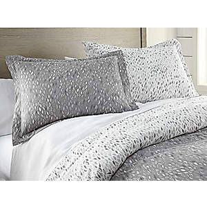 Botanical Leaves Collection - Premium Quality, Soft, Wrinkle, Fade, & Stain Resistant, Easy Care, Oversized Duvet Cover Set, King/California King, Grey