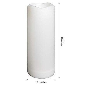 Large Outdoor Waterproof White Flameless Candles with Remote Timer Big Battery Operated Plastic LED Pillar Candles for Garden Home Wedding Party Decoration Flickering Electric Lights 3”x8” 2 Pack
