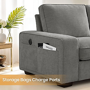 COHOME 100" L-Shaped Couch with Storage, Chenille Upholstered Deep Seat Couch for Living Room, Sofa with Reversible Chaise, Removable Covers, 4-Seater Apartment Sofa with Charge Ports,Grey