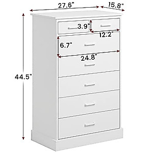 Hasuit White Dresser for Bedroom, Tall 7 Drawer Dresser with Sturdy Base, Wood Storage Tower Clothes Organizer, Large Storage Cabinet, Chest of 7 Drawers for Closet, Living Room, Hallway