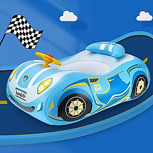 Swimbobo Toddler Pool Float with Seat Boat Inflatable Ride-on Car for Kids Outdoor Toys(Blue Sport Car)