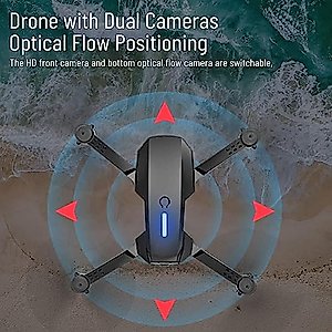 Foldable FPV Drone with 4K Dual Camera for Adults, RC Quadcopter WiFi FPV Live Video, Altitude Hold, Headless Mode, One Key Take Off for Kids or Beginners with 2 Batteries, Carrying Case -Black
