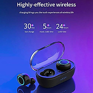 Wireless Earbuds Bluetooth，Y50 Bluetooth 5.0 Button Control Noise Cancelling Wireless Charging in-Ear Built-in Mic Headset Premium Deep Bass for Sport White Black One Size